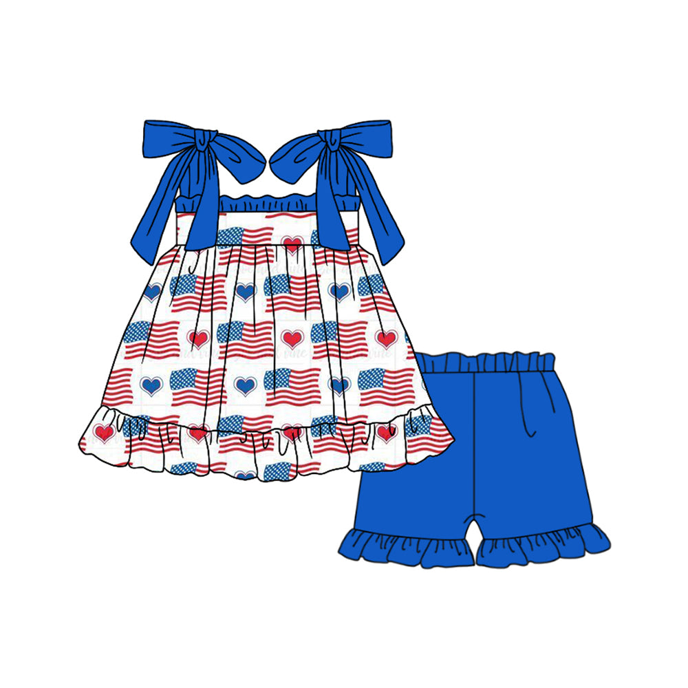 Baby Girls Blue Stap Flags Tunic Ruffle Short Set Preorder – Sue Lucky ...